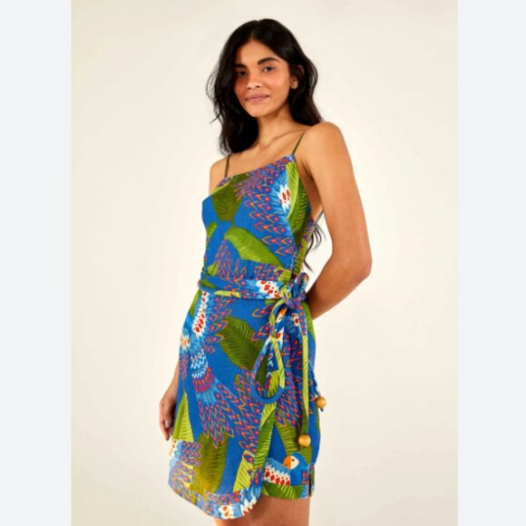 FARM Rio | Dresses | Farm Rio Macaw Mini Wrap Dress Blue Green Multi ...